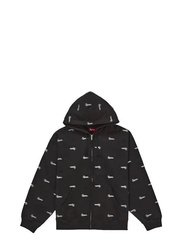 Supreme Repeat Script Zip Up Hooded Sweatshirt - Black