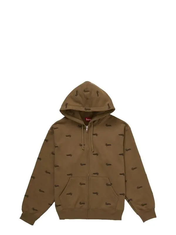 Supreme Repeat Script Zip Up Hooded Sweatshirt - Dark Khaki
