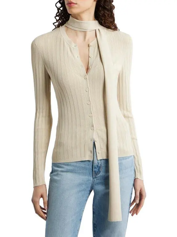 Rag & Bone Gianna Tie Neck Rib Sweater - Beige