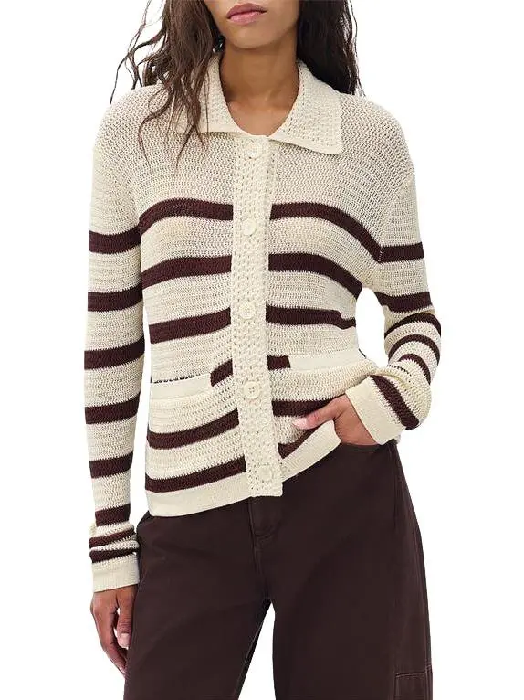 Rag & Bone Costi Stripe Cotton Blend Cardigan - Ivory Multi