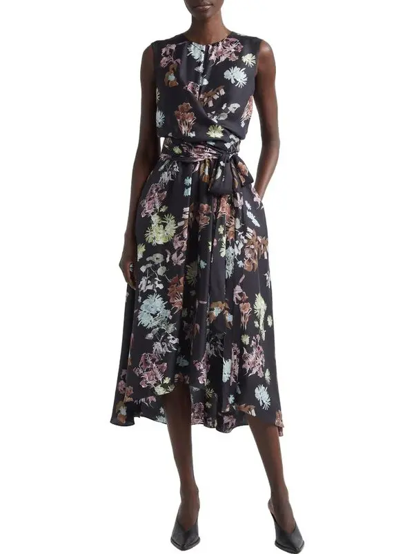 Altuzarra Penny Floral Print Silk Dress - Black Flowers