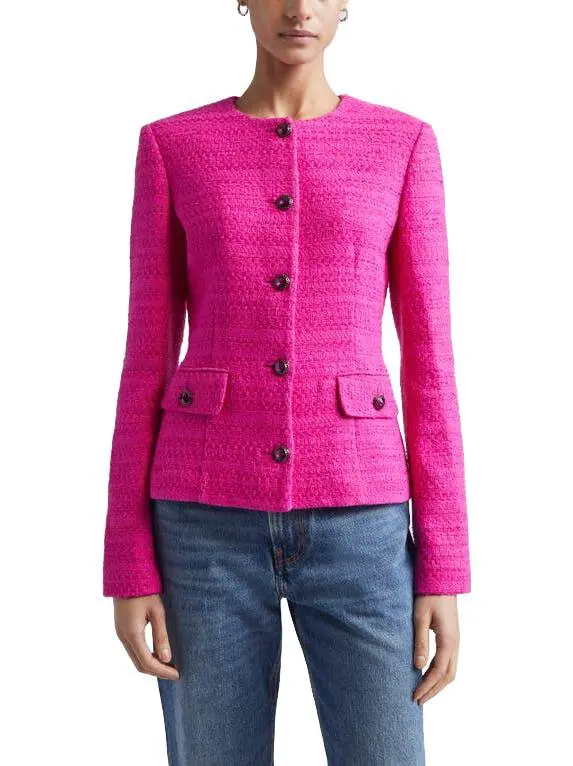 St. John Cotton-blend Tweed Jacket - Hot Pink