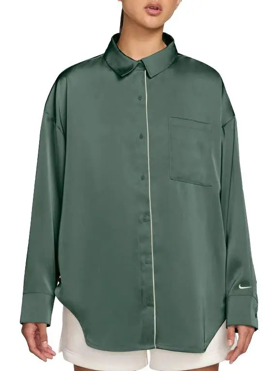 Nike Oversize Satin Button-up Top - Fir/sail