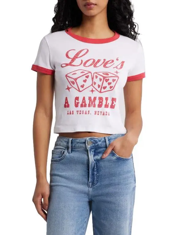 Junk Food Love's A Gamble Crop Graphic T-shirt - Red/white