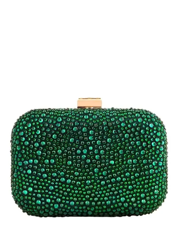 GEMY MAALOUF Crepe Clutch With Crystal Embellishments - Green