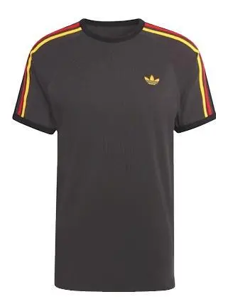 Adidas 3stripes Tee Shirt - Utility Black Collegiate Gold Power Red