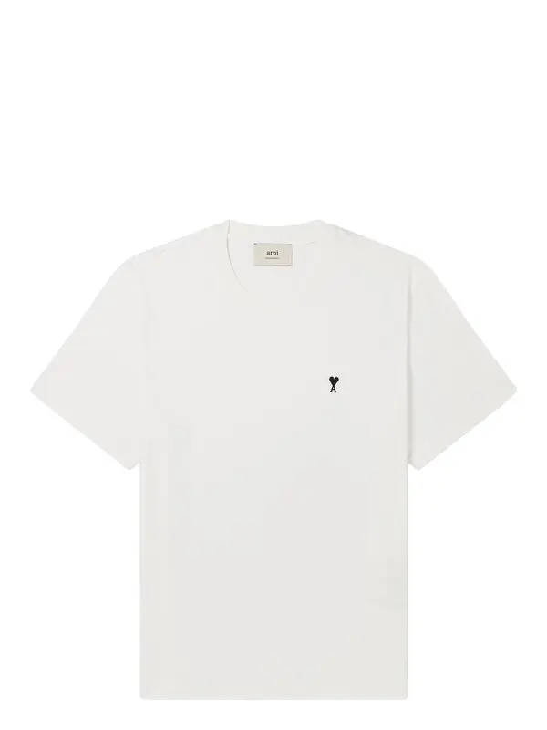 Ami Logo-embroidered Cotton-jersey T-shirt - White