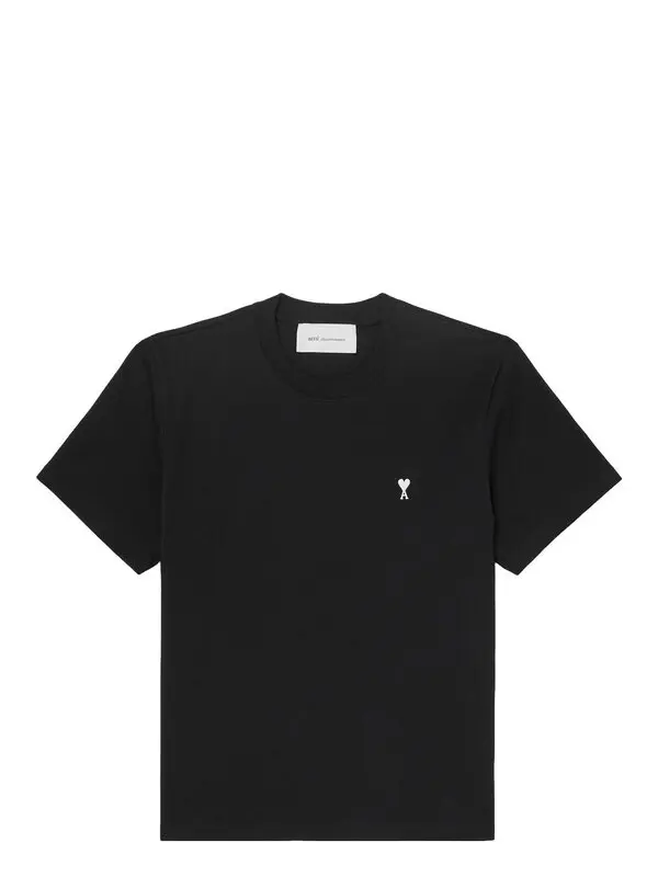 Ami Logo-embroidered Cotton-jersey T-shirt - Black
