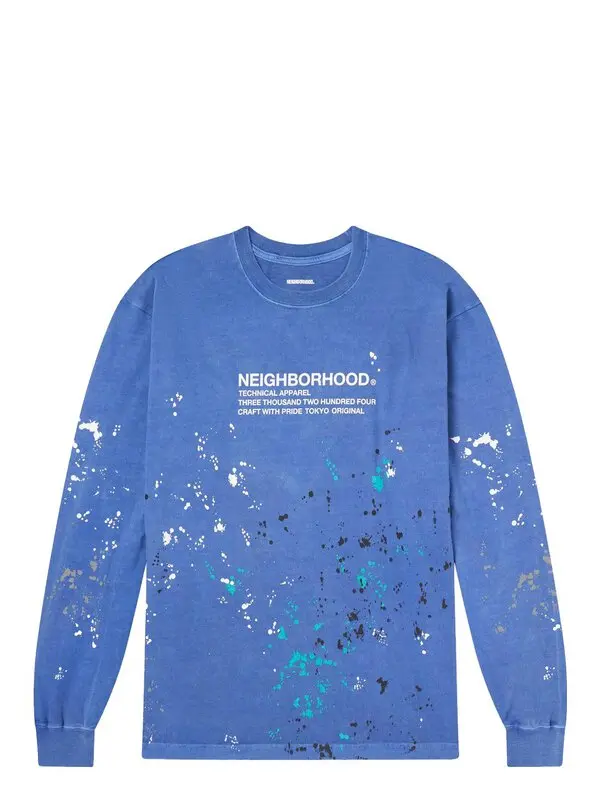 NEIGHBORHOOD Paint-splattered Logo-print Cotton-jersey T-shirt - Blue