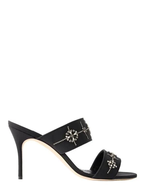 Manolo Blahnik Ralyne 90 Crystal-embellished Crepe De Chine Sandals - Black