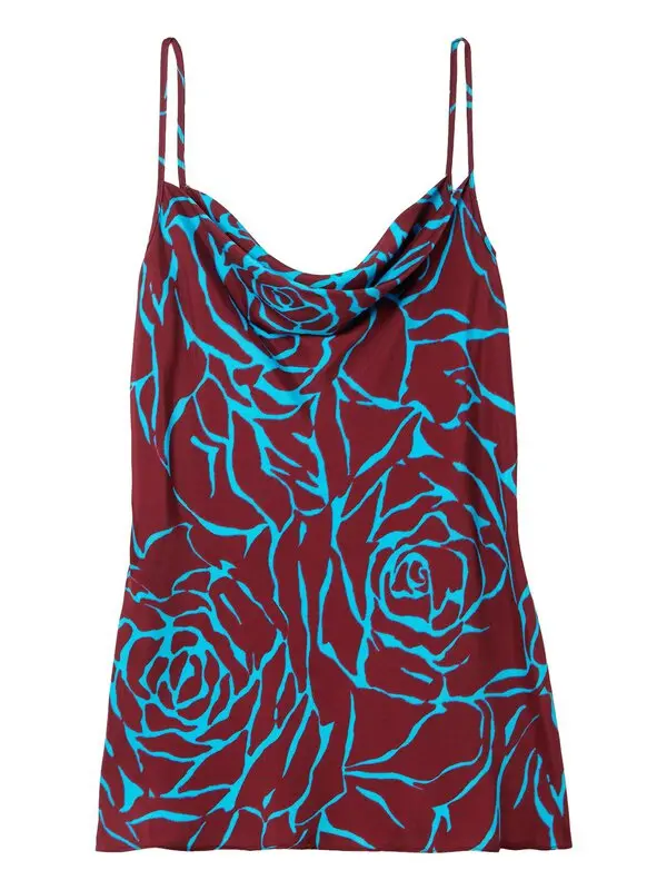 Dries Van Noten Draped Floral-print Satin-crepe Camisole - Burgundy