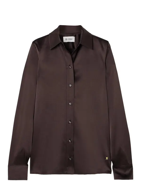 Eterne Constance Embellished Stretch-silk Satin Shirt - Brown