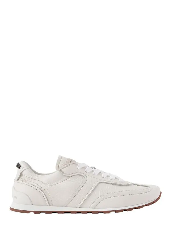 Brunello Cucinelli Embellished Textured-leather Sneakers - Neutrals