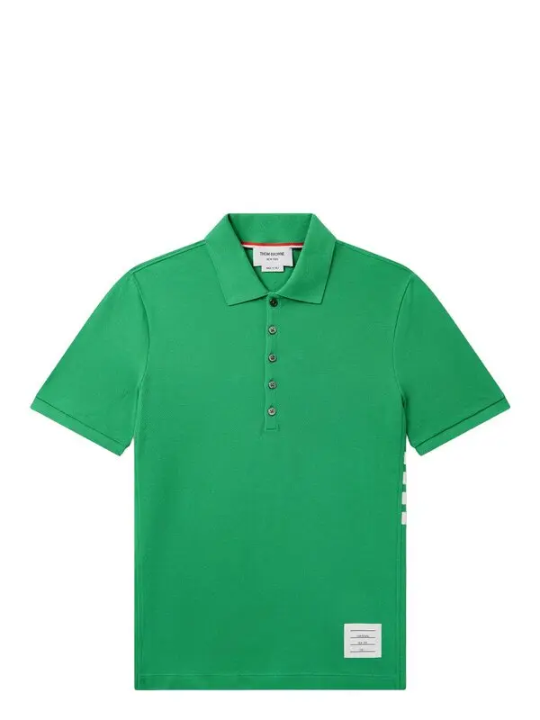 Thom Browne Logo-appliquéd Striped Cotton-piqué Polo Shirt - Green