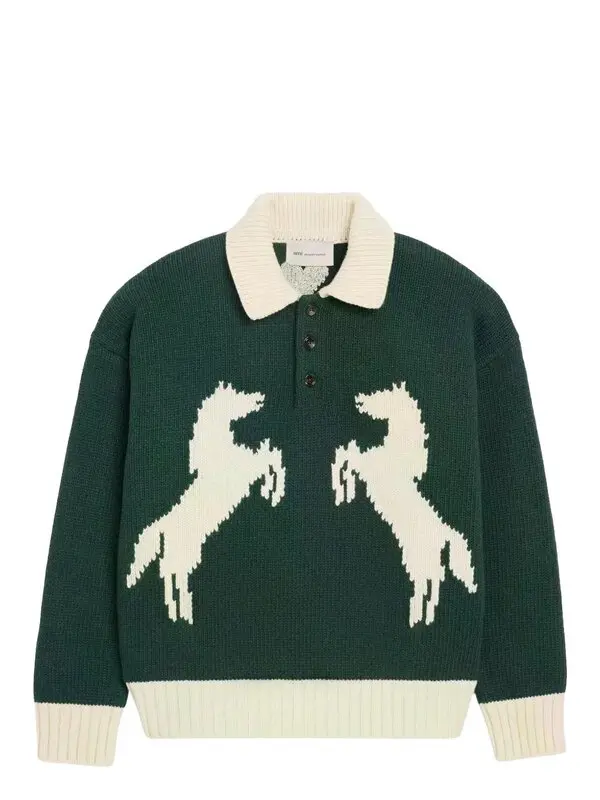 Ami Horse-intarsia Polo Shirt - Green