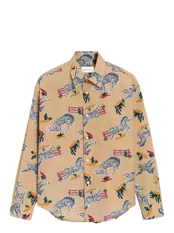 Ami Horse-print Button-down Shirt - Neutrals