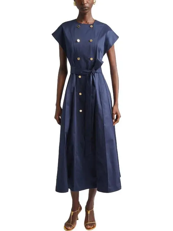 Carolina Herrera Double-breasted Stretch Sateen Shirtdress - Midnight
