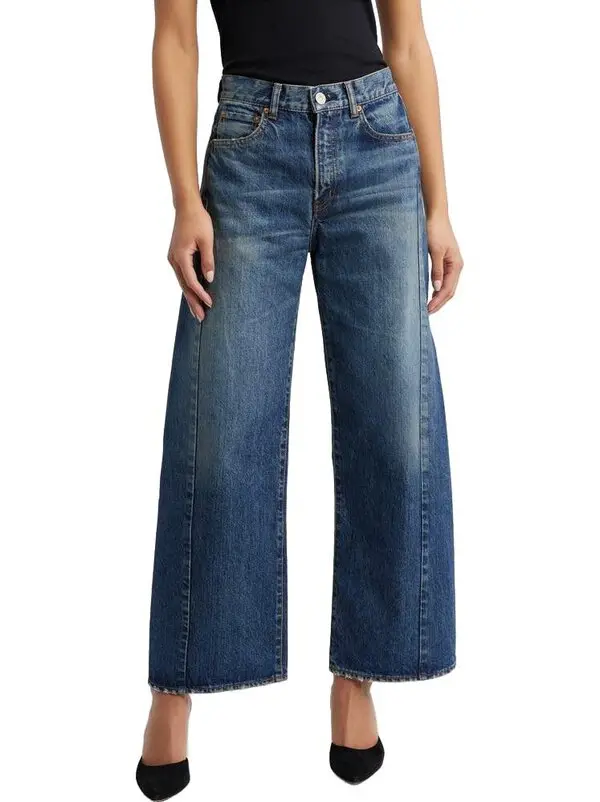 Moussy Vintage Harlem Side Line Wide Leg Jeans - Dark Blue