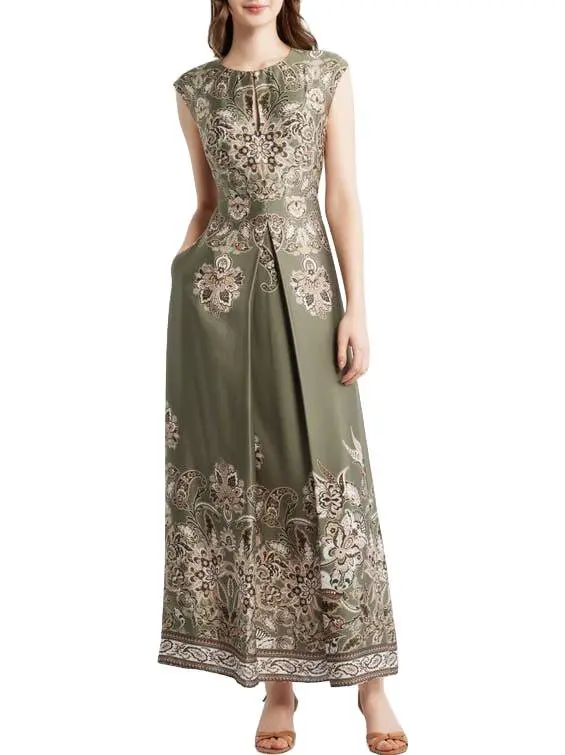 Vince Camuto Printed Satin Gown - Light Sage
