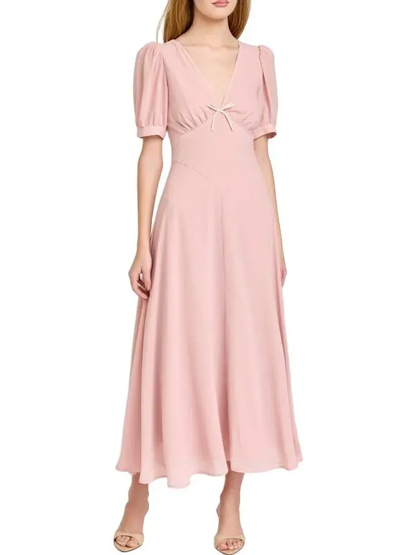 WAYF Juliana Short Sleeve A-line Midi Dress - Pink