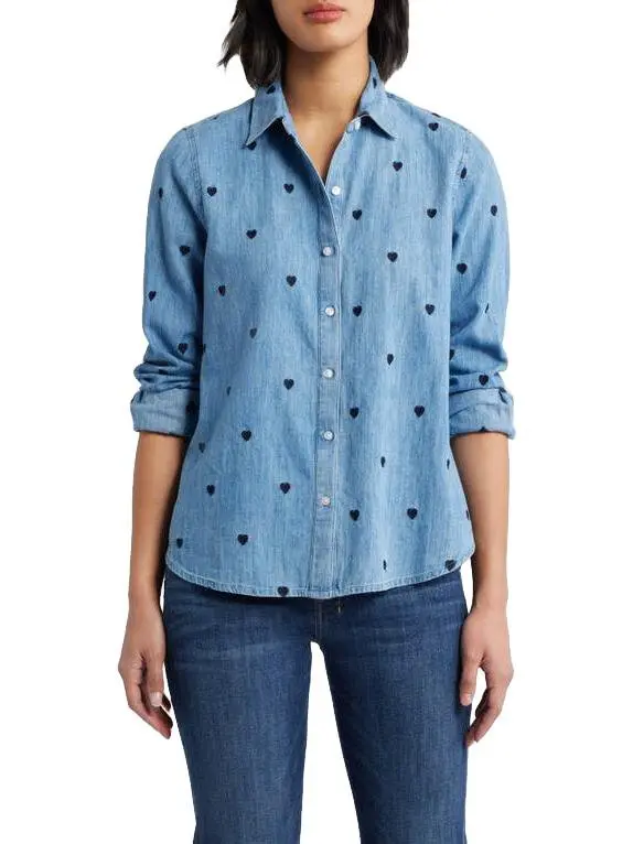 Caslon Heart Embroidered Cotton Chambray Button-up Shirt - Chambray- Navy Heart