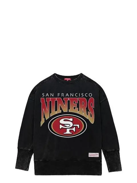 Mitchell & Ness San Francisco 49ers Delineate Mineral Wash Crewneck Sweatshirt - Black
