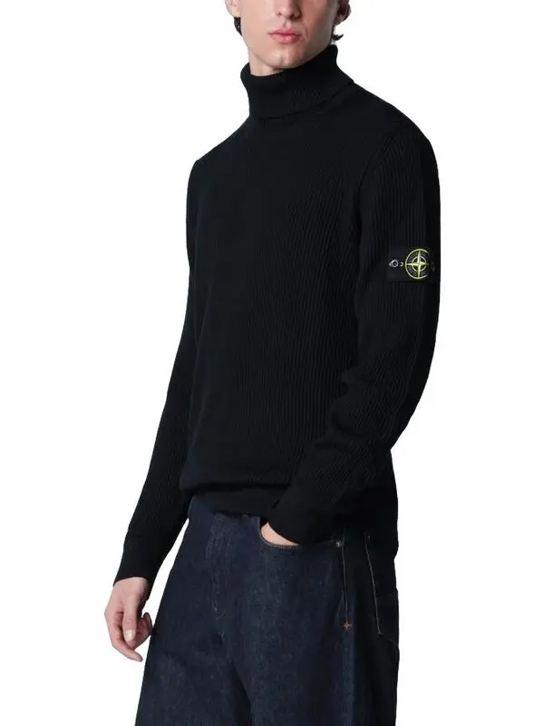 Stone Island Turtleneck Virgin Wool Sweater - Blue