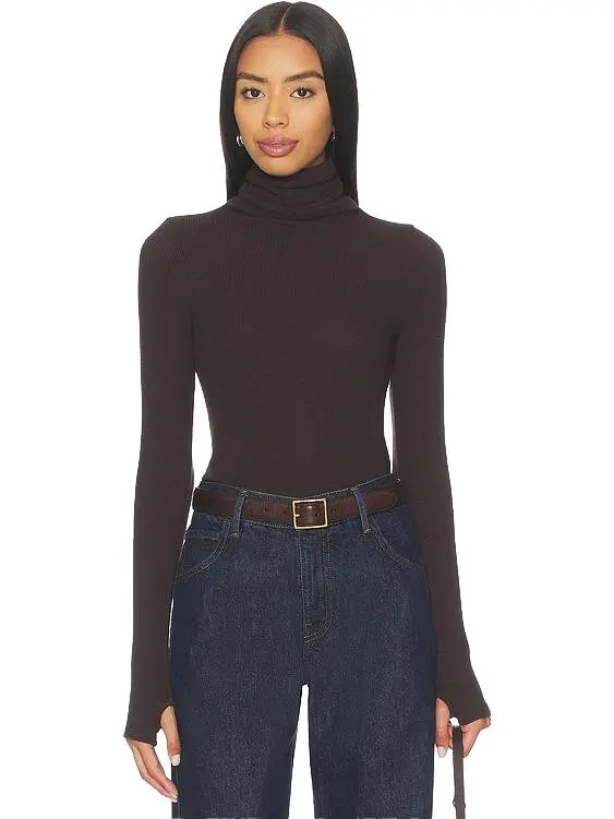 Enza Costa Sweater Knit Turtleneck Top - Bitter Brown