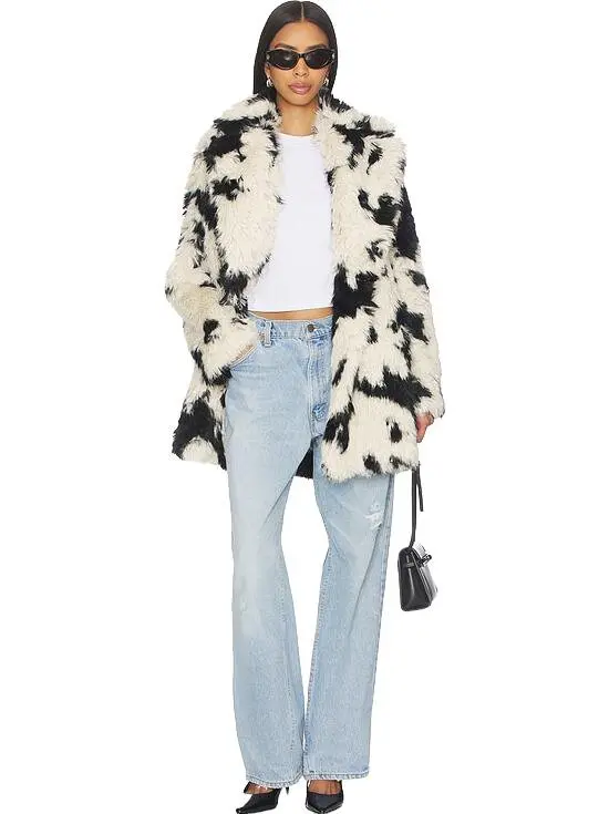 Free People Jade Cow Faux Fur Coat - Black & White