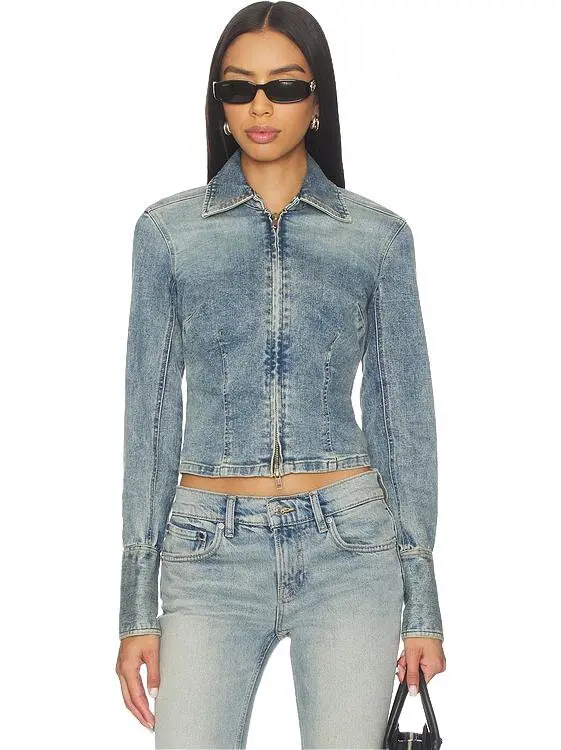 Free People X Sammy Zip Denim Jacket - Medium Wash