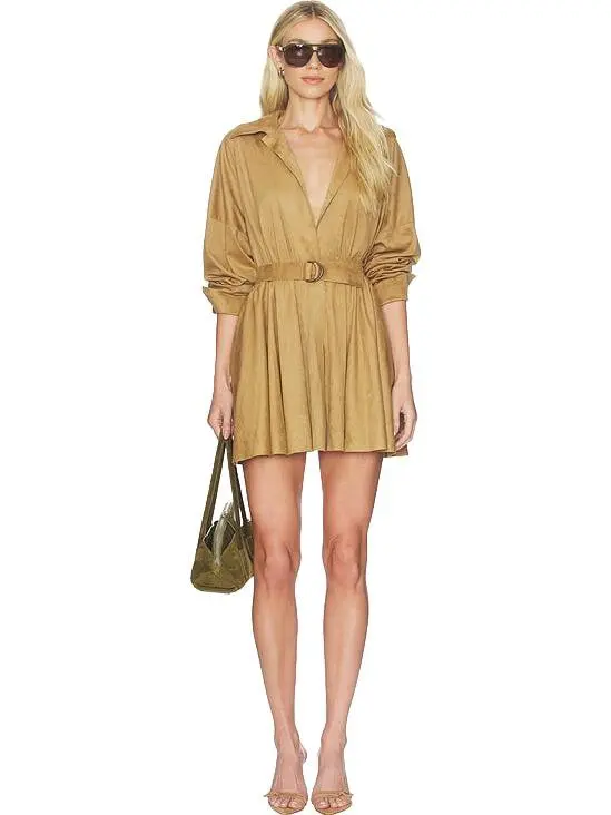 Norma Kamali Super Oversized Boyfriend Shirt Flared Mini Dress - Camel