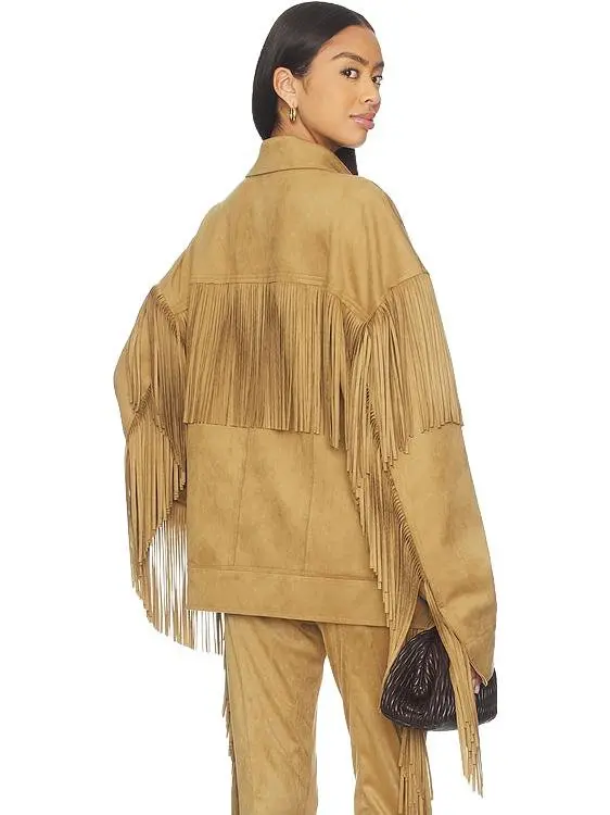 Norma Kamali Fringe Oversized Jean Jacket - Camel