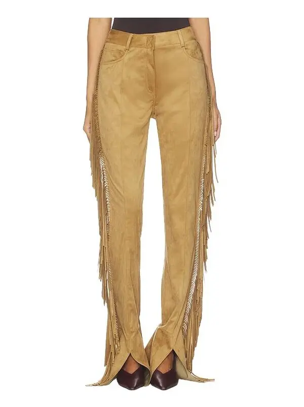 Norma Kamali Fringe Spat Jeans - Camel