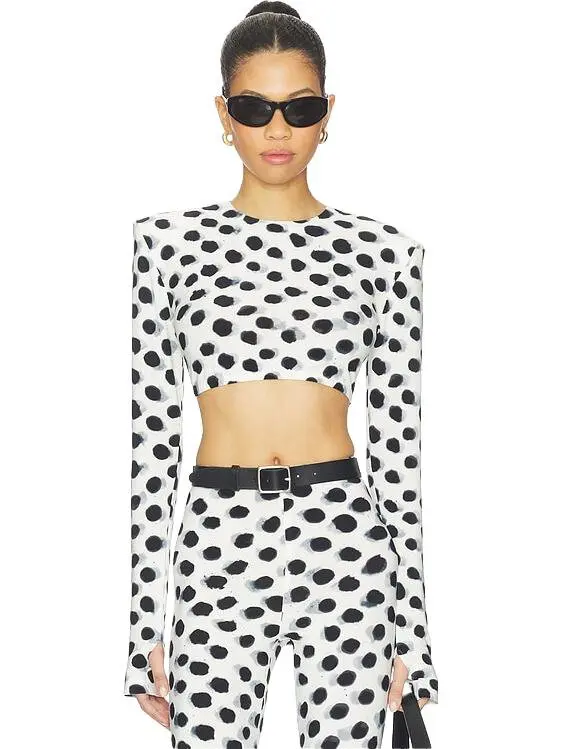 Norma Kamali Cropped Long Sleeve Top With Shoulder Pads - Paint Dot