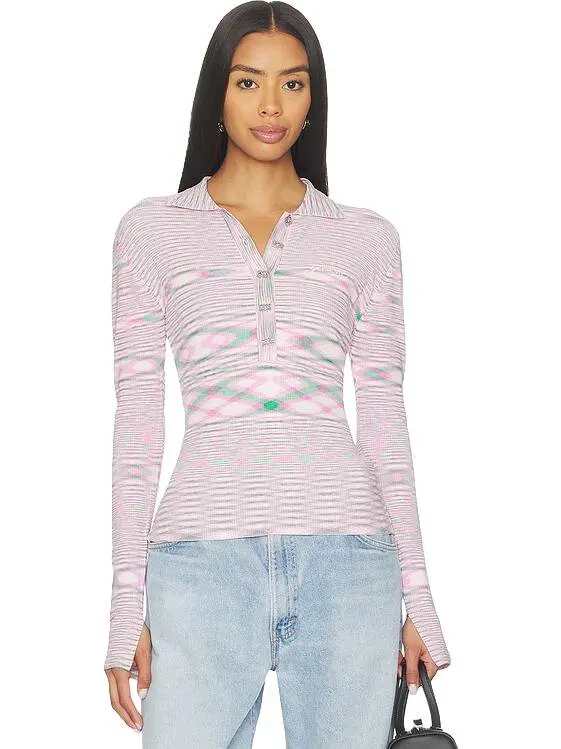 GANNI Spacedyed Knit Polo Top - Chalk Pink