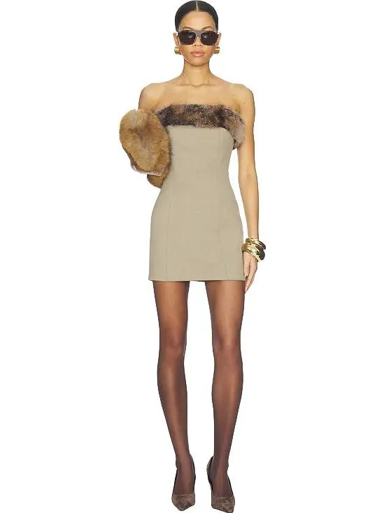MIMCHIK Faux Fur Trimmed Gumdrop Dress - Dune