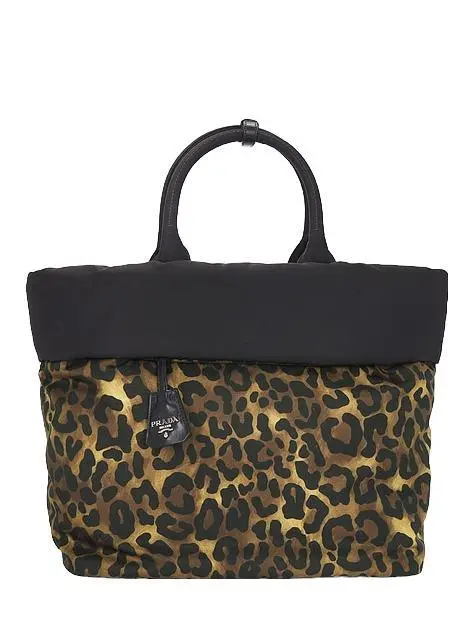 FWRD RENEW Prada Leopard Tessuto Tote Bag - Black