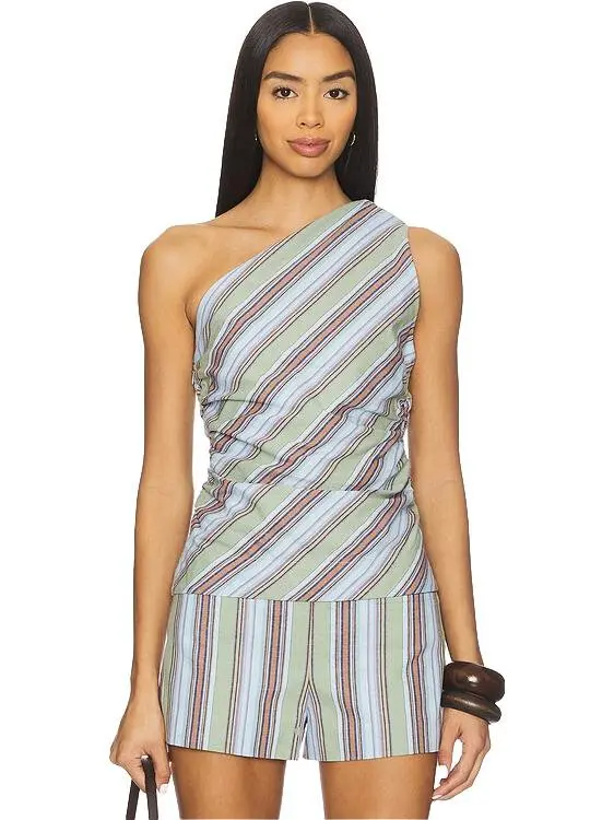 Faithfull The Brand Aurora One Shoulder Top - Agua Stripe Blue