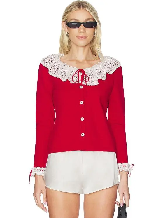Sleeper Malena Knitted Cardigan With Lace Collar - Red