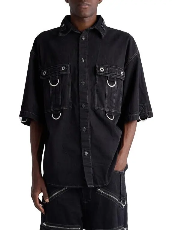 Balenciaga D-ring Cotton Denim Utility Shirt - Lightweight Black