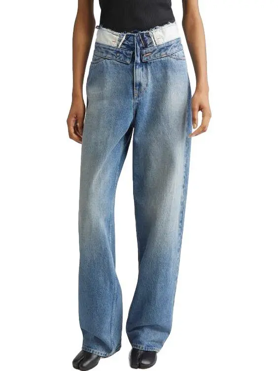 MAISON MARGIELA Released Waistband Straight Leg Jeans - Light Blue