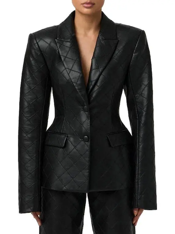 Naked Wardrobe Stitched Faux Leather Blazer - Black
