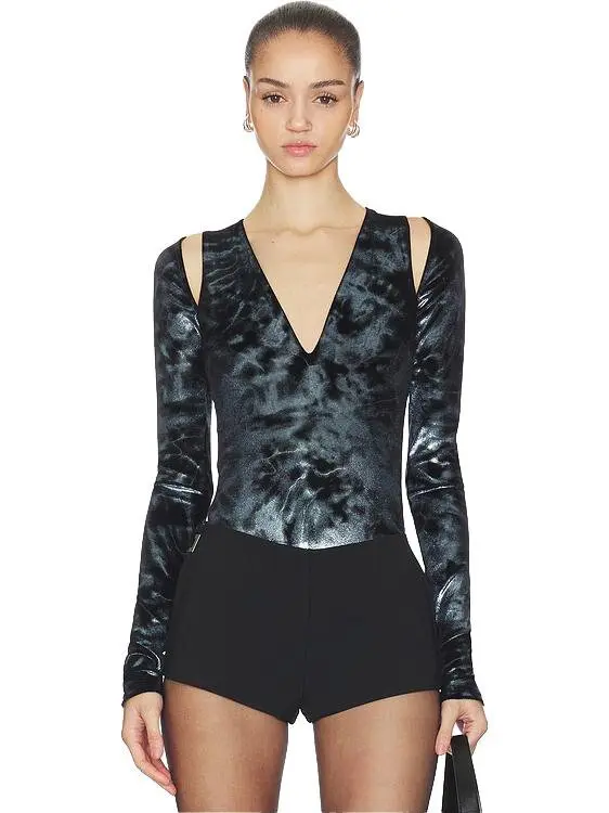 Lapointe Velour V Neck Bodysuit - Blue