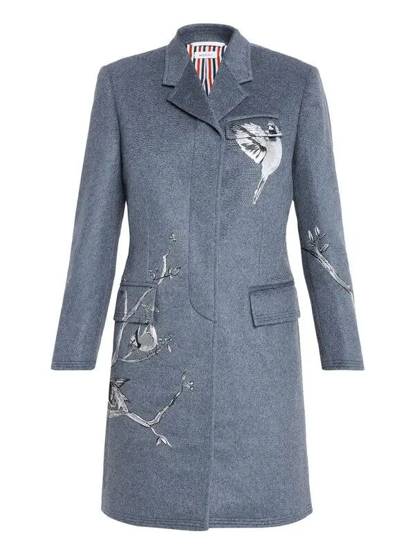 Thom Browne Metallic Embroidered Single-breasted Cashmere Overcoat - Deep Blue