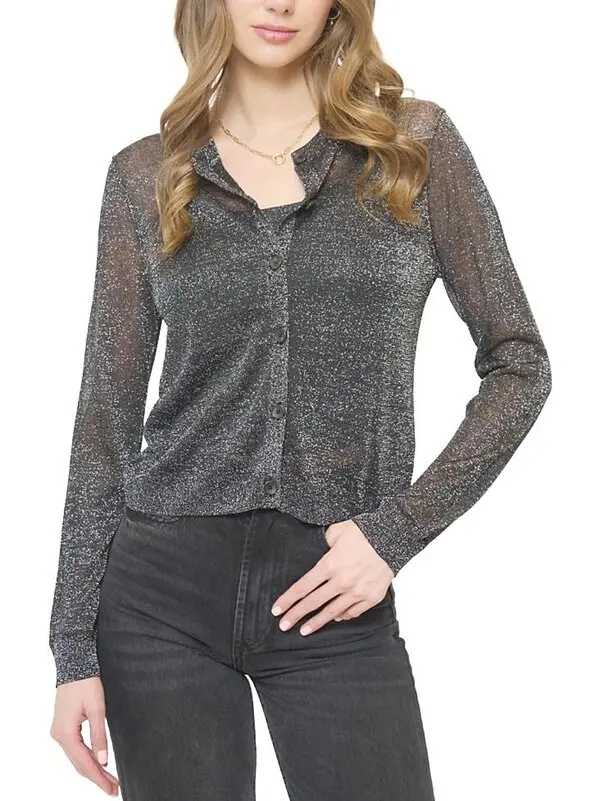 Central Park West Colette Sheer Lurex Cardigan With Cami - Black