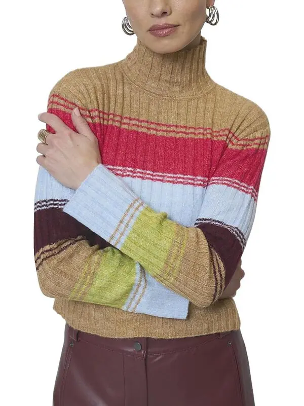 Central Park West Marley Ribbed Gradient Stripe Turtleneck Sweater - Multicolor Stripe