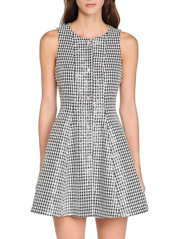 Sandro Tweed & Sequin Short Dress - Black White