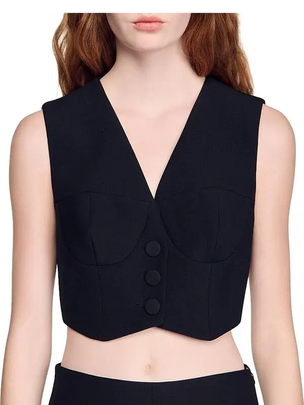 Sandro Jacket Style Crop Top - Black
