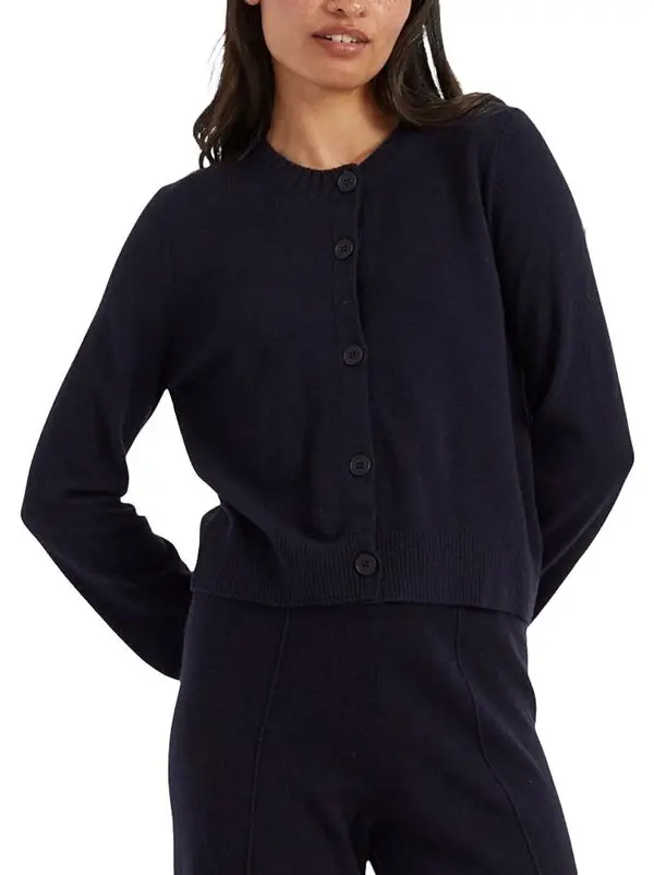 Chinti & Parker Wool Cashmere Blend Crew Neck Cropped Cardigan - Black