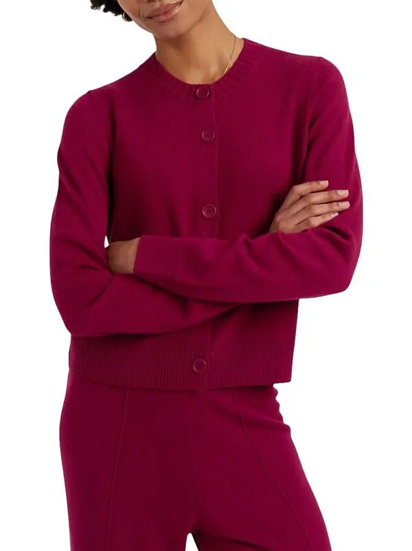 Chinti & Parker Wool Cashmere Blend Crew Neck Cropped Cardigan - Cherry